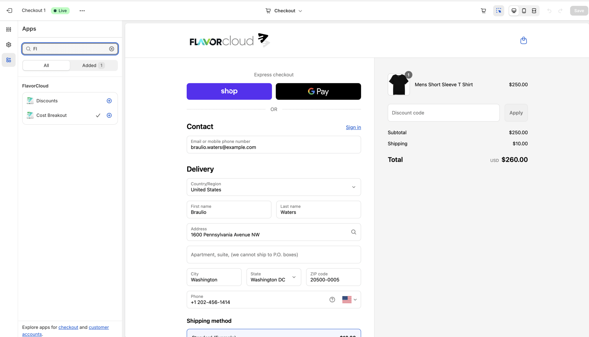 Showing Cost Breakout In Checkout - FlavorCloud